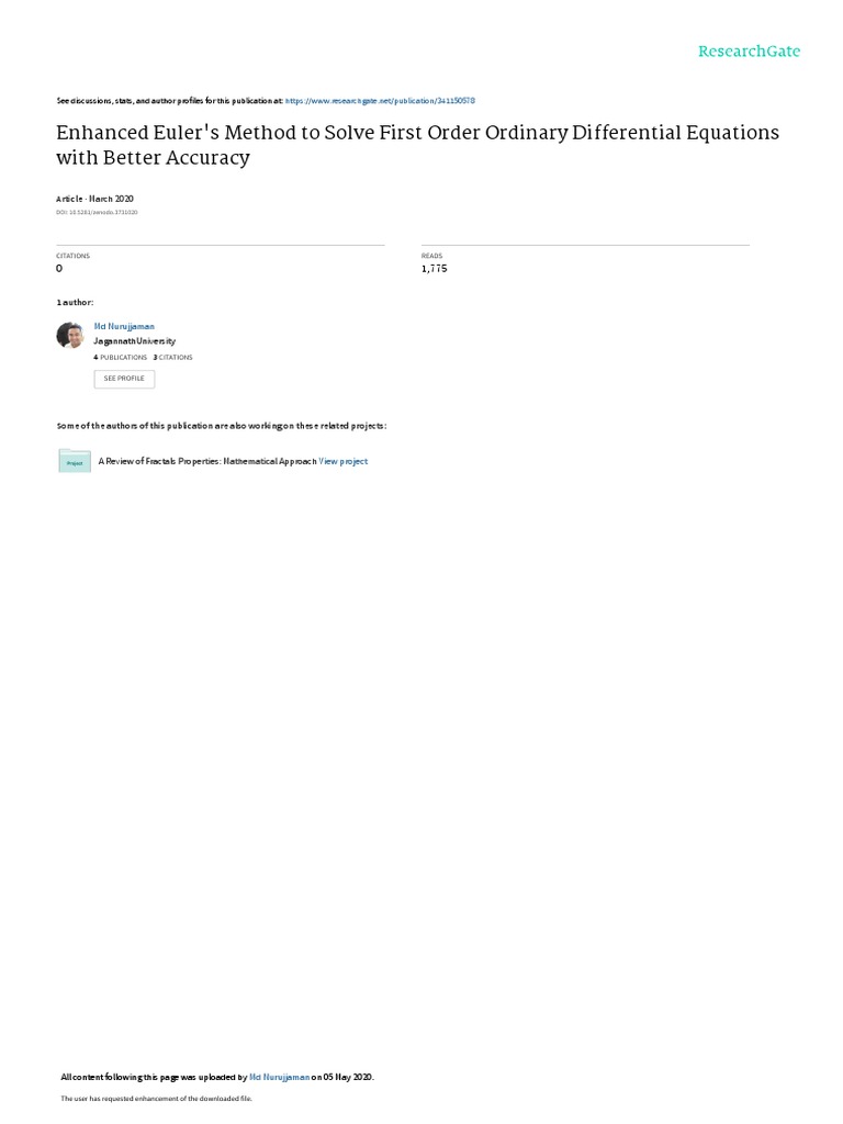 Enhanced Euler's Method To Solve First Order ODE | Download Free PDF ...