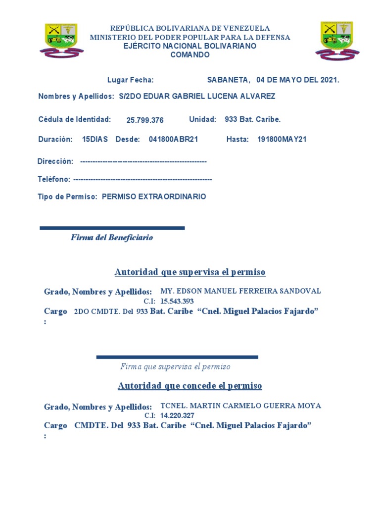 BOLETAS Vacaciones Segundo 18 | PDF | Venezuela | Militar