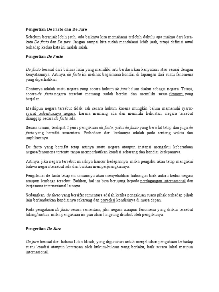 Pengertian de Facto Dan de Jure | PDF