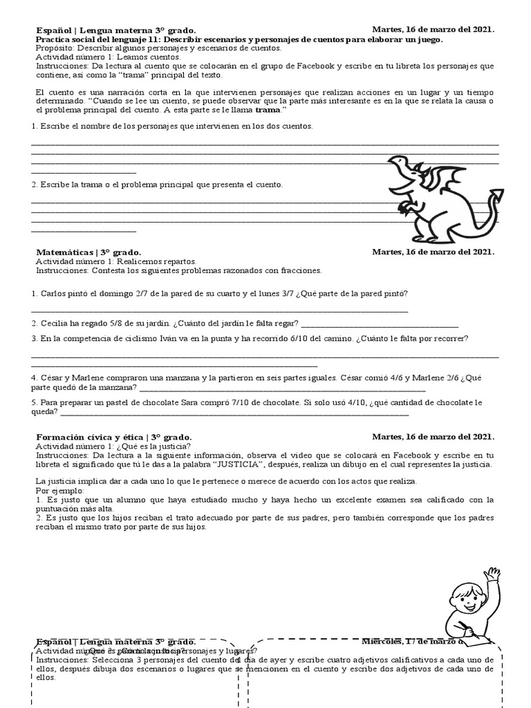 Actividades de La Semana 1 Del 16 Al 19 de MARZO Del 2021 | PDF ...