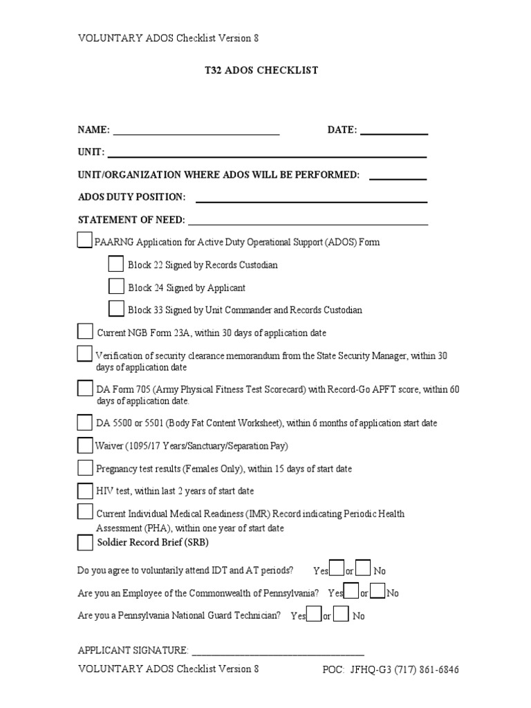 VOLUNTARY ADOS Checklist Version 8 | PDF | National Security | Government