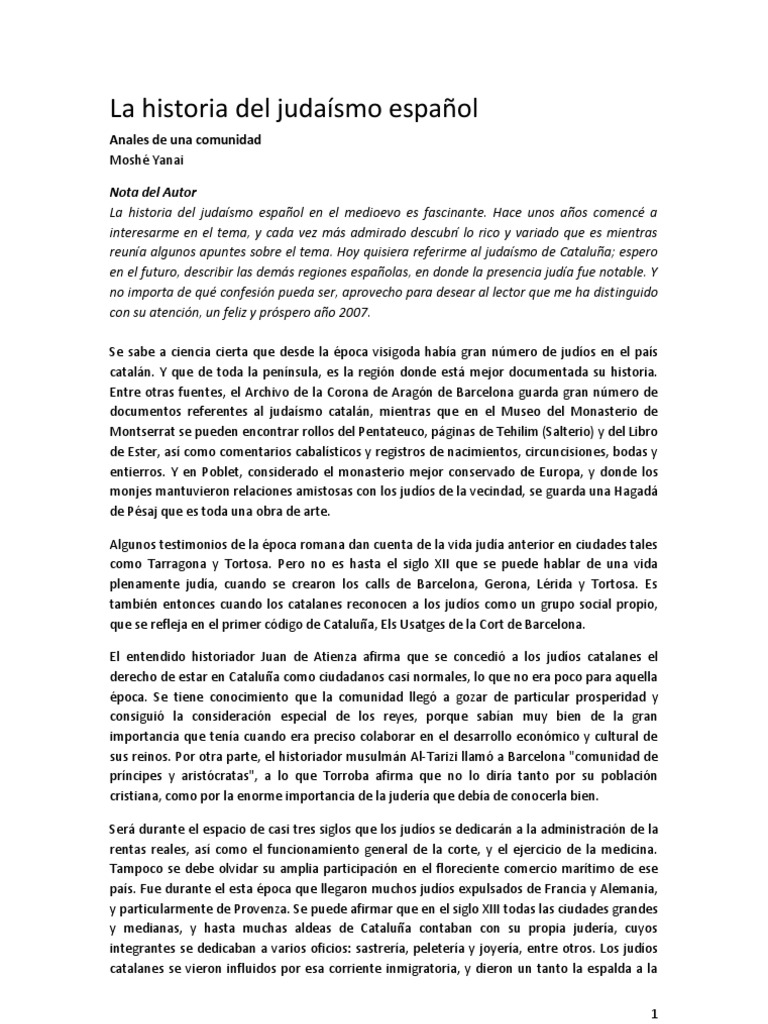 La Historia Del Judaísmo Español Por Moshé Yanai | PDF | Judios | Cataluña
