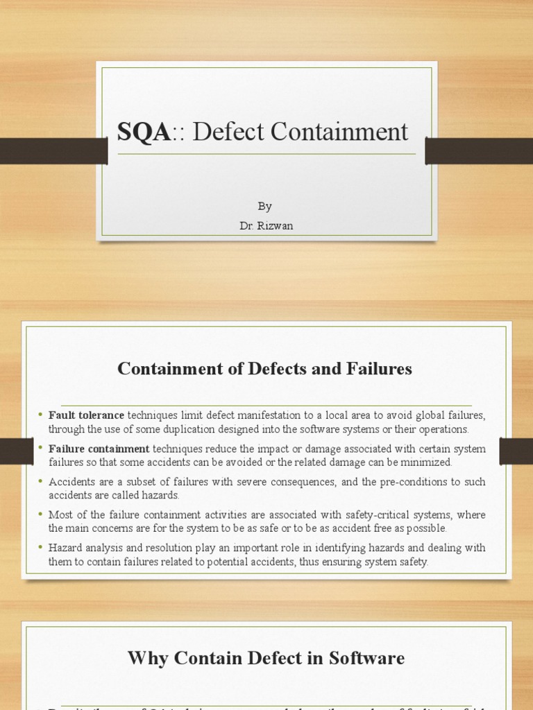 SQA:: Defect Containment: by Dr. Rizwan | PDF | Fault Tolerance ...