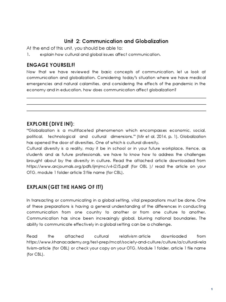 GPCOM - MODULE 1 Unit 2 and 3 | PDF | Cross Cultural Communication | Human Nature