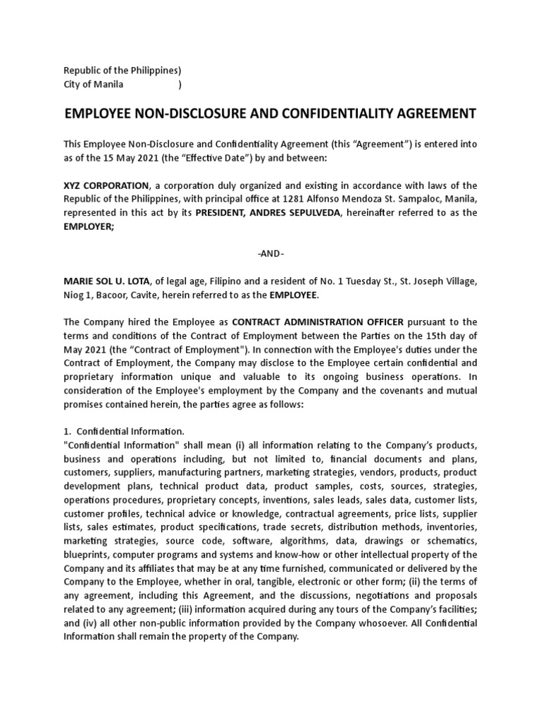 Non-Disclosure and Confidentiality Agreement | PDF | Discovery (Law) | Non Disclosure Agreement