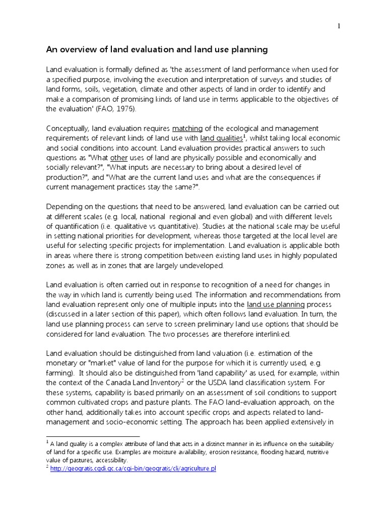 An Overview of Land Evaluation and Land Use Planning | PDF ...