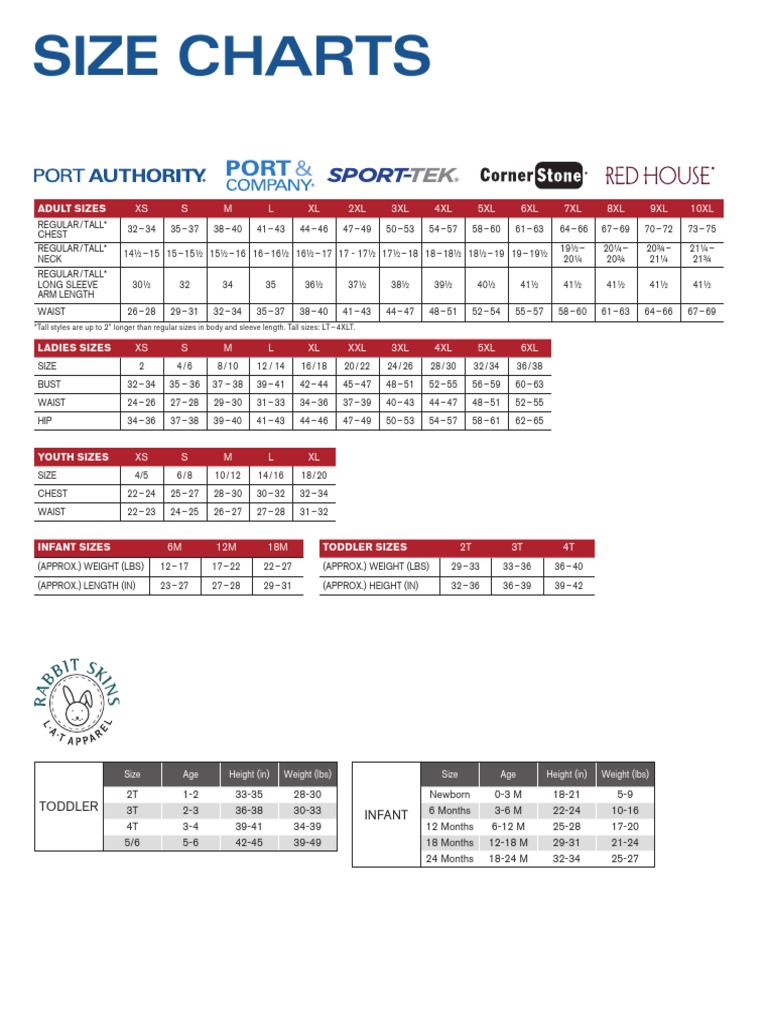 Port Authority Size Chart | PDF | Clothing | Human Appearance