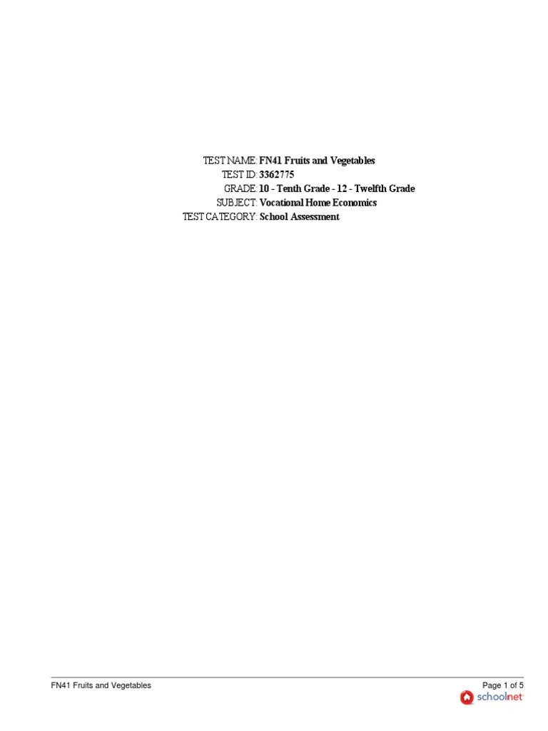 Fruits and Vegetables Quiz for Students | PDF | Vegetables | Fruit