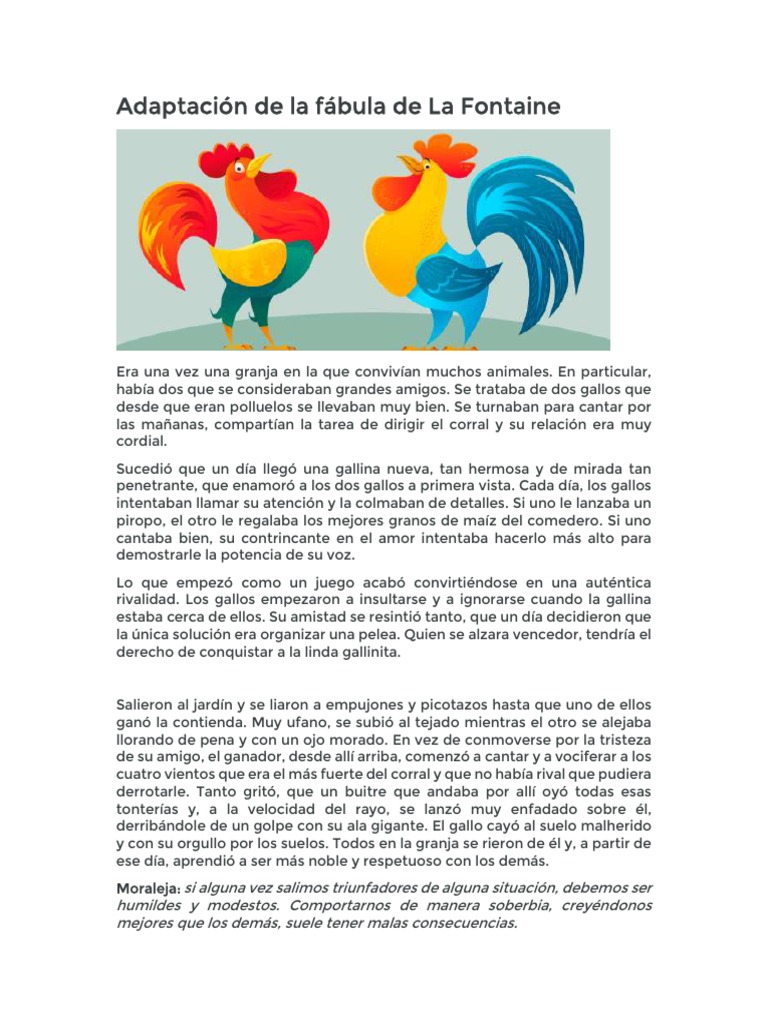 Cuentos Cortos para Niños Los 2 Gallos | PDF