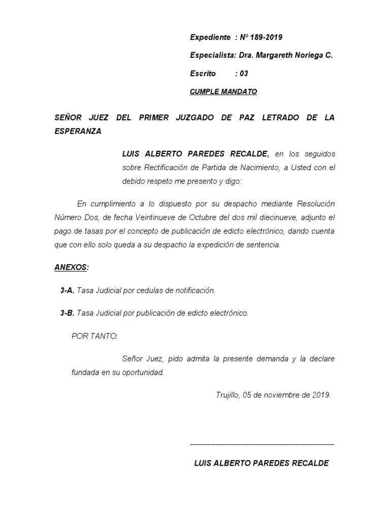 Adjunta Arancel para La Publicacion de Edicto Electronico | PDF