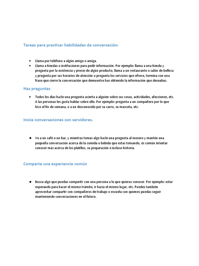 Tareas para Practicar Habilidades de Conversación | PDF | Mente