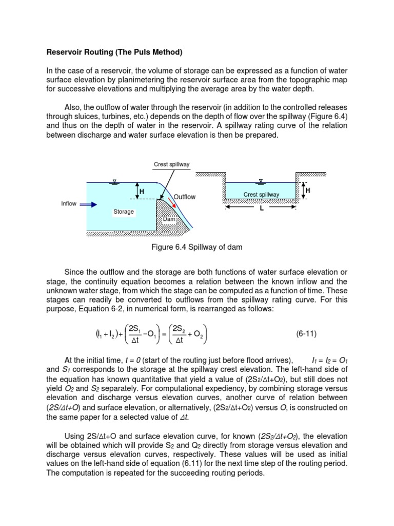 Reservoir Routing Using the Puls Method: Calculating Storage and ...