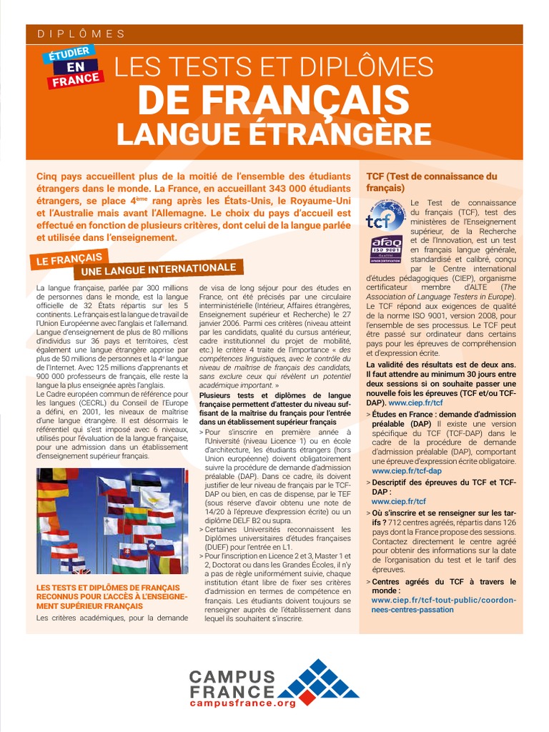 Tests de français pour études en France | PDF | la Francophonie | Texte ...