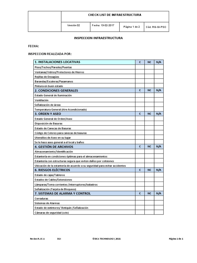 Check List de Infraestructura | PDF | Science | Tecnología (general)