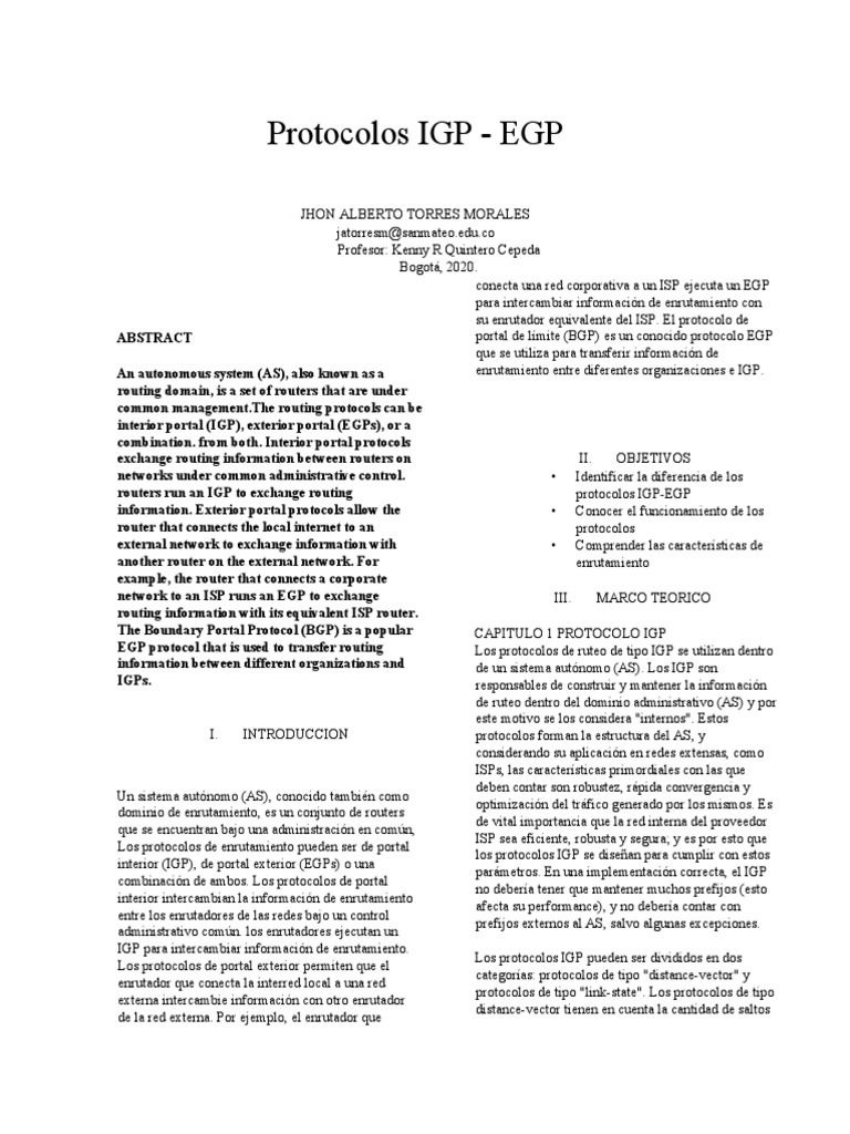 Protocolo Igp-Egp | PDF | Redes de computadoras | Comunicación por medio de ordenadores