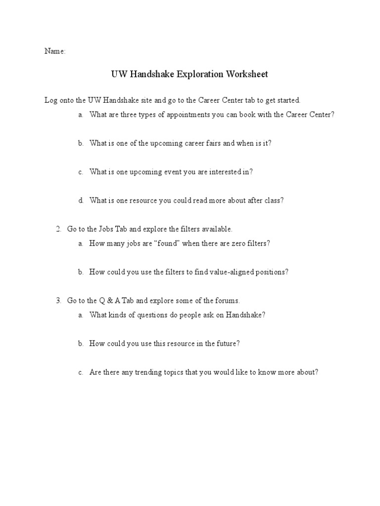Uw Handshake Worksheet | PDF