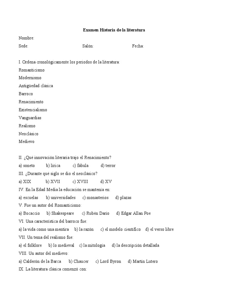 Examen de Historia de la Literatura | PDF | Barroco | Poesía