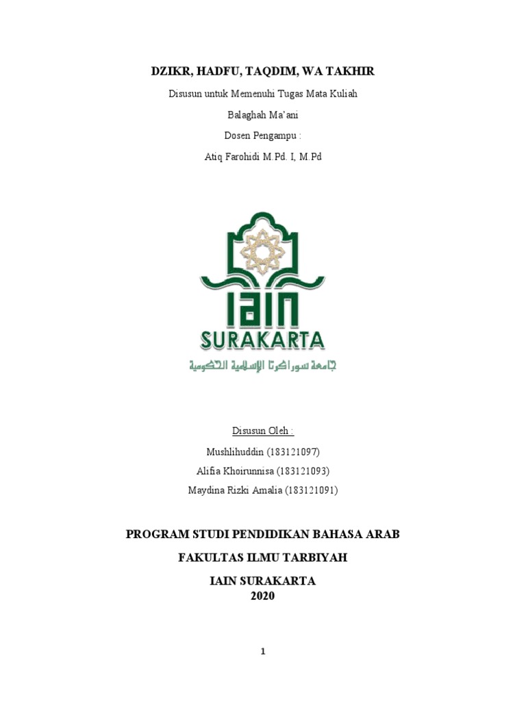 Kel. 4 - Dzikr, Hadzfu, Taqdim, Takhir | PDF