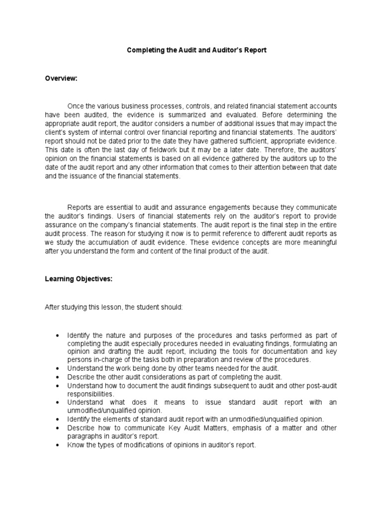 Completing The Audit | PDF | Auditor's Report | Going Concern