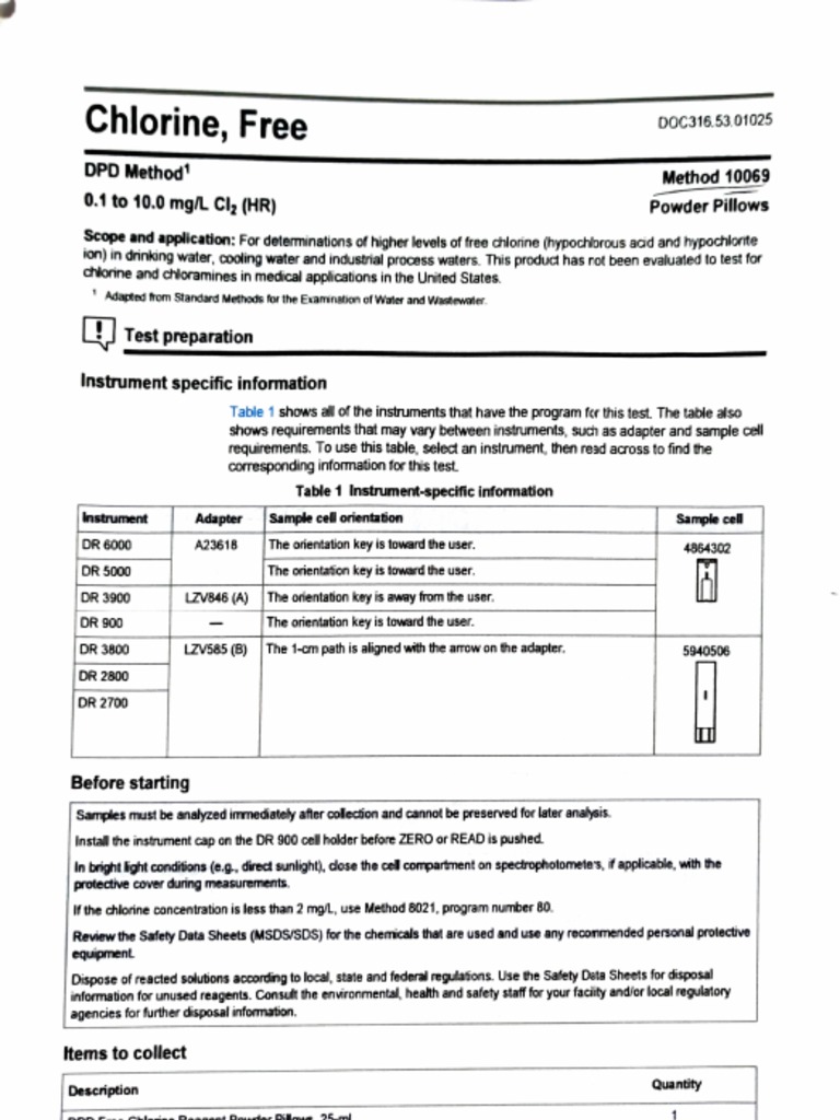 Chlorine, Free: DPD Method | PDF | Purified Water | Chlorine