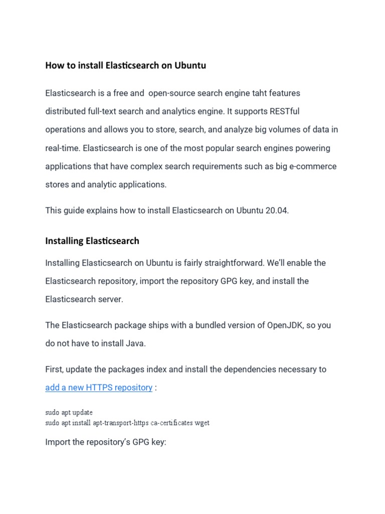 How To Install Elasticsearch On Ubuntu | PDF