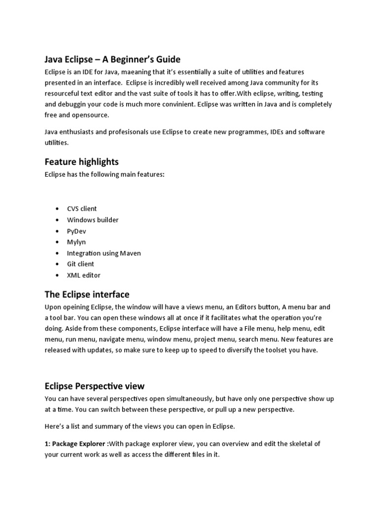 Eclipse Java Tutorial | PDF | Eclipse (Software) | Java (Programming Language)
