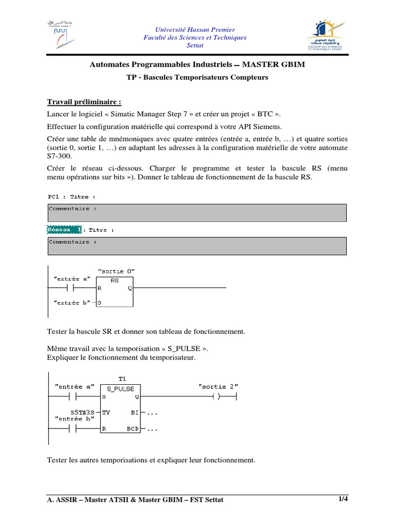 API MASTER TP Bascules Temporisateurs Compteurs | PDF | Automate programmable industriel ...