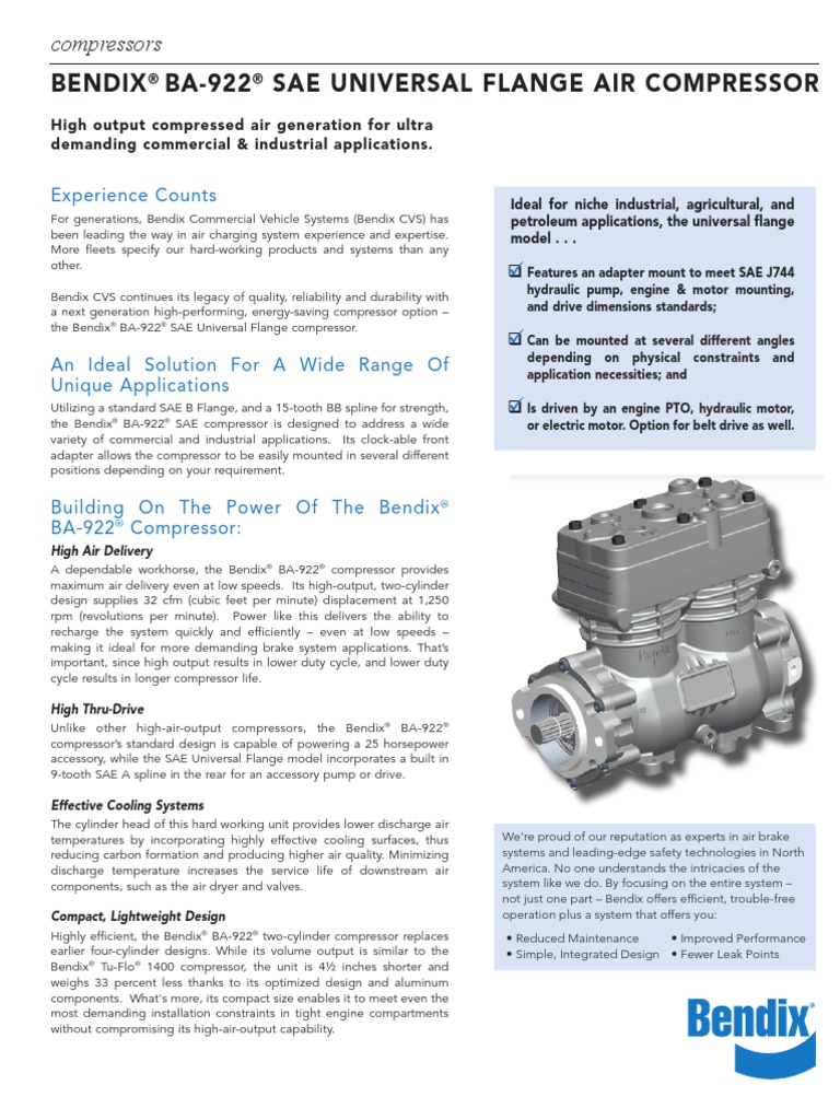 Bendix BA-922 Sae Universal Flange Air Compressor: Compressors | PDF ...