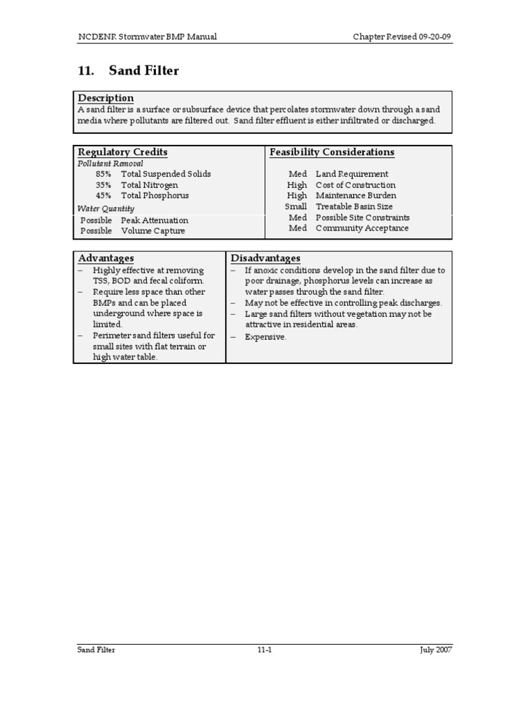 11 Sand Filter | PDF | Stormwater | Surface Runoff