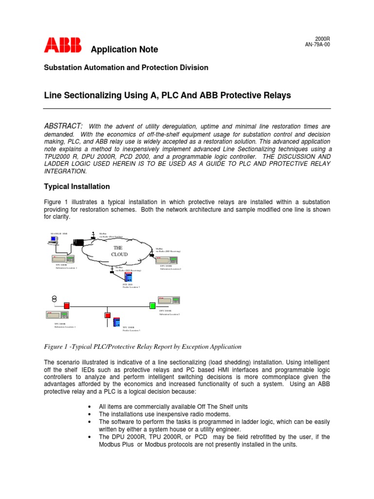 Line Sectionalizing Using A, PLC and ABB Protective Relays: Application ...