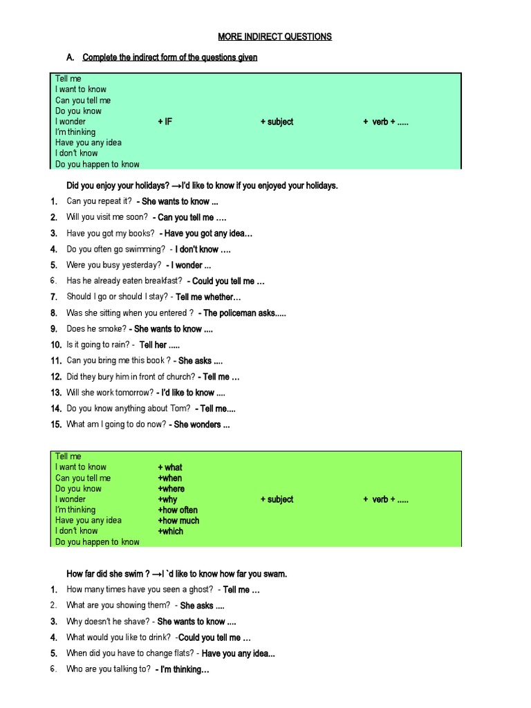 Indirect Question Formation Guide | PDF