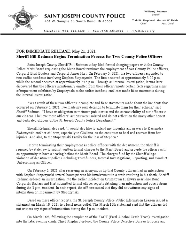 May 21 2021 Sheriff Begins Termination Process | PDF | Police | Witness