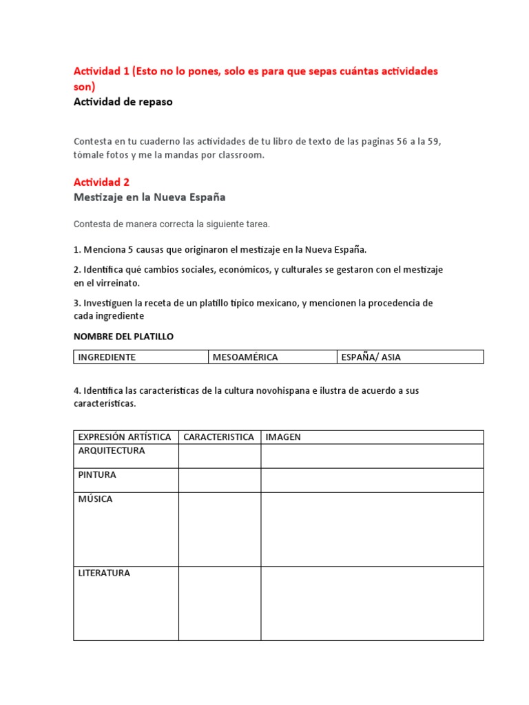 Tareas Historia | PDF | Nueva españa