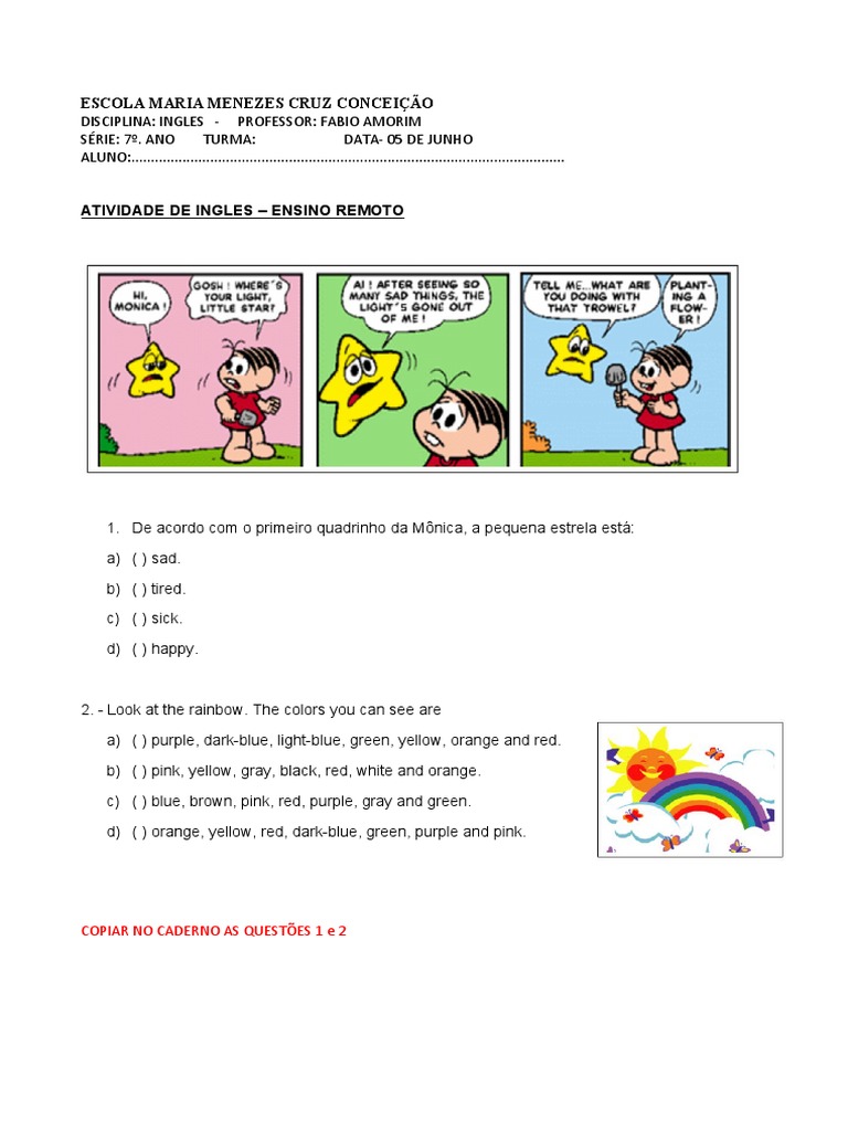 Atividade Ingles 7o. Ano - Colors | PDF Atividade Ingles 7o. Ano - Colors | PDF