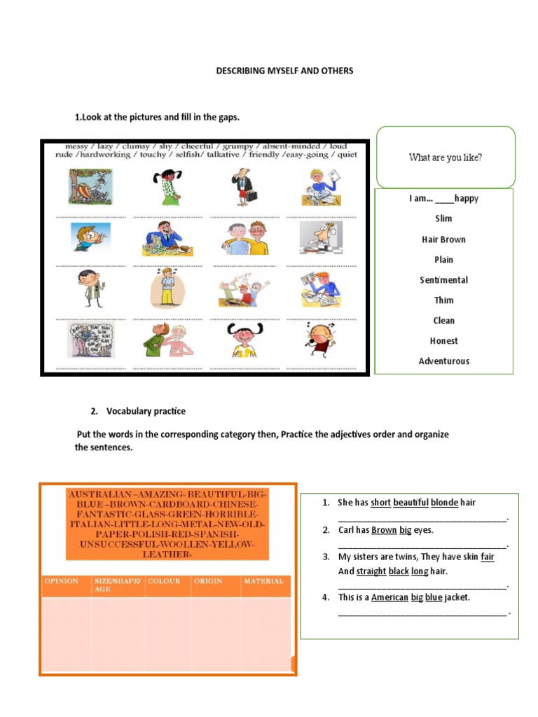 Describing People: Vocabulary Practice | PDF | Linguistics