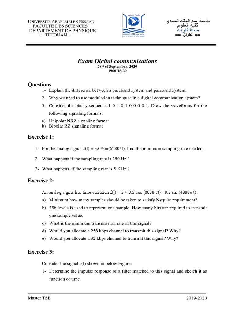 Exam Digital Communications: Questions | PDF | Sampling (Signal Processing) | Data Transmission
