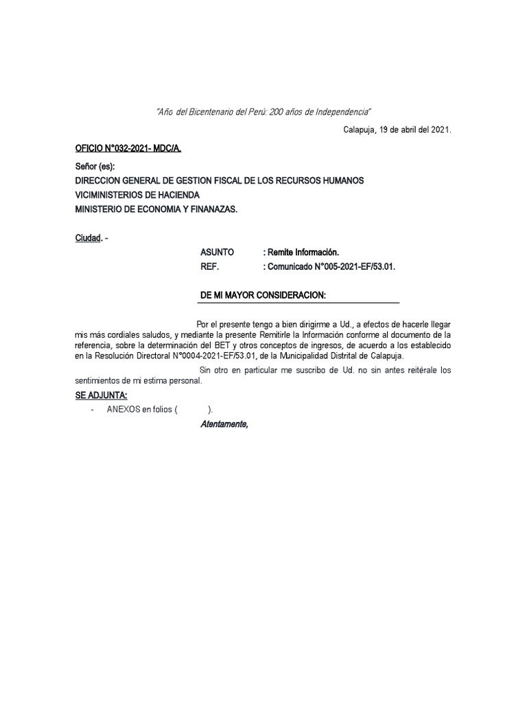 Oficio A Mef de R.H. | PDF