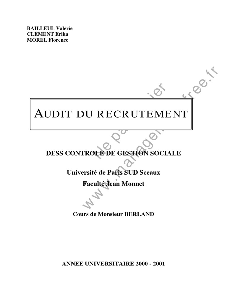 Audit de Recrutement | PDF | Recrutement | Gestion des ressources humaines