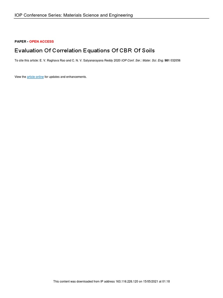 Evaluation of Correlation Equations of CBR of Soils | PDF | Regression ...