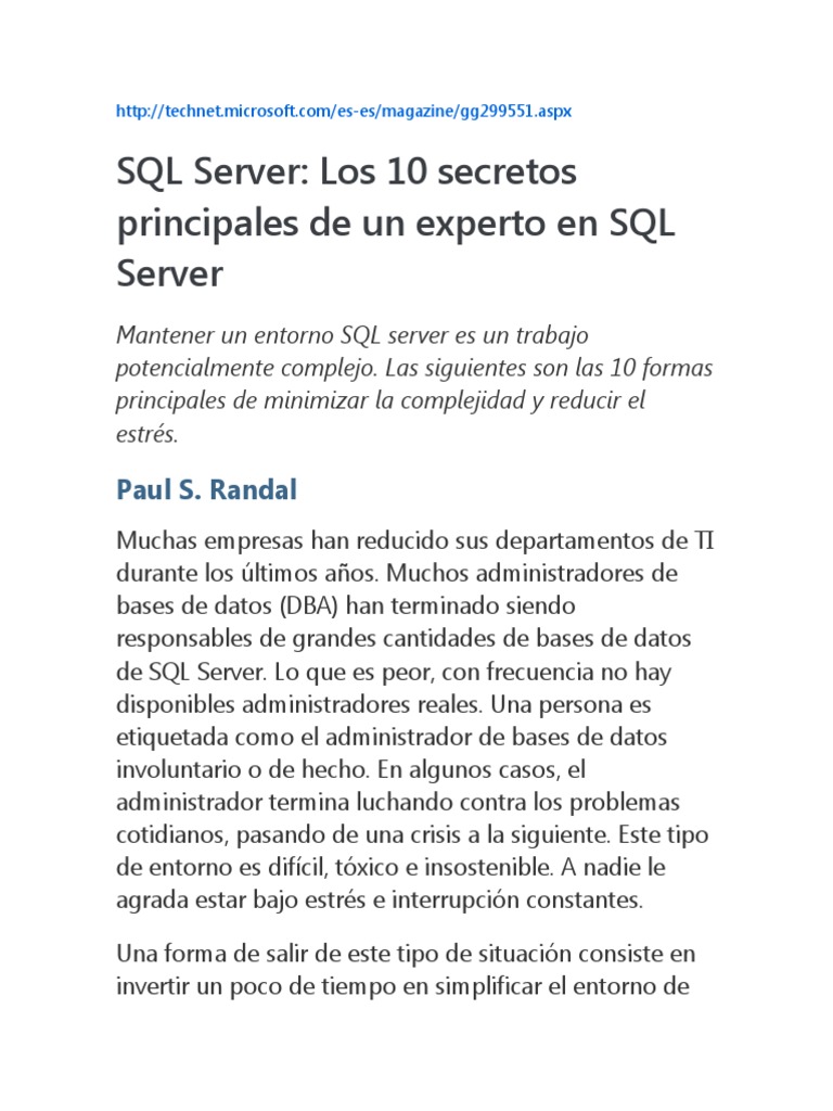 SQL Server 10 Secretos Principales de Un Experto en SQL Server | PDF | Servidor SQL de Microsoft ...