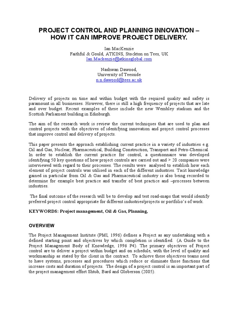 Project Control and Planning Innovation - How It Can Improve Project ...