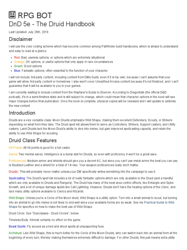 RPG BOT - DND 5e - The Druid Handbook | PDF | Fantasy Role Playing ...
