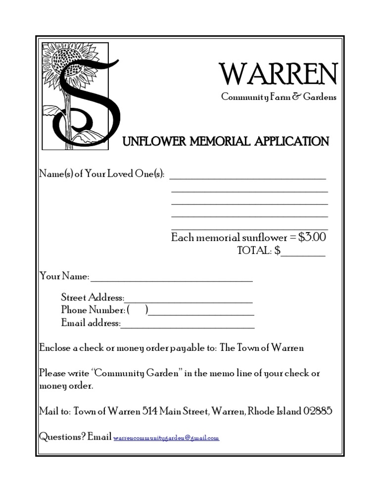Warren Community Garden Memorial Form | PDF
