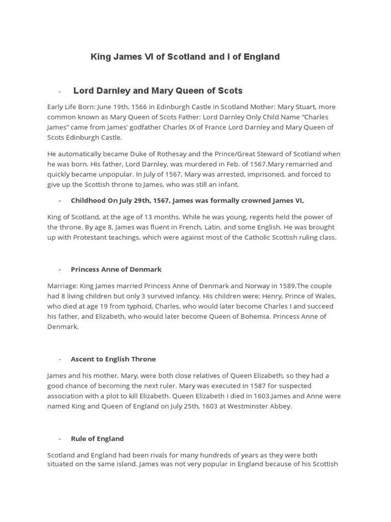 King James VI and I: Life and Reign | PDF | Mary, Queen Of Scots ...