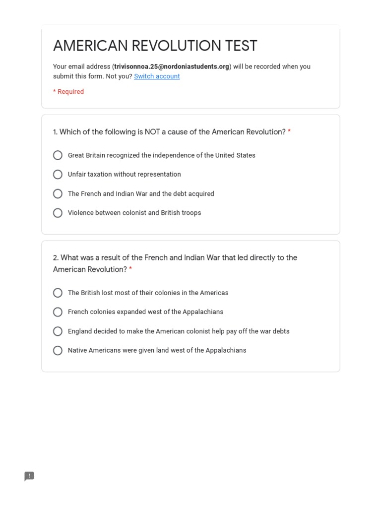 American Revolution Test Questions | PDF | American Revolution ...