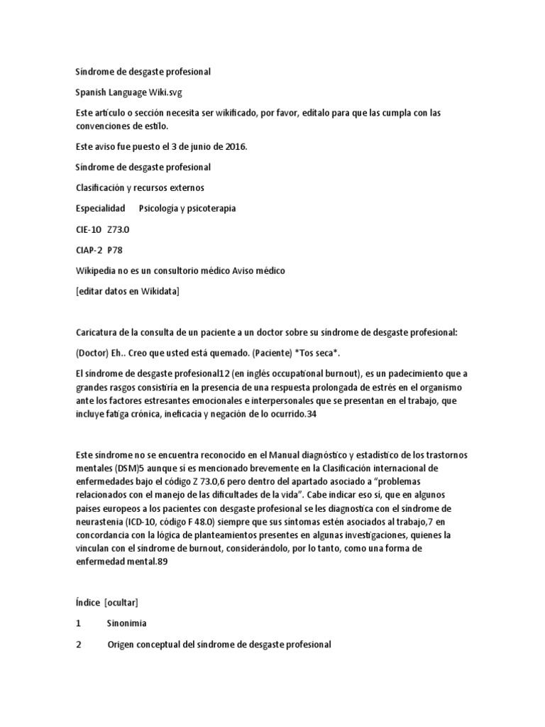 Síndrome de Desgaste Profesional | PDF | Burnout ocupacional | La ...