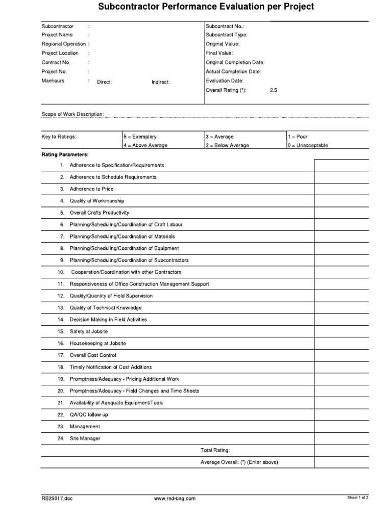 Sample Subcon Evaluation Form | PDF