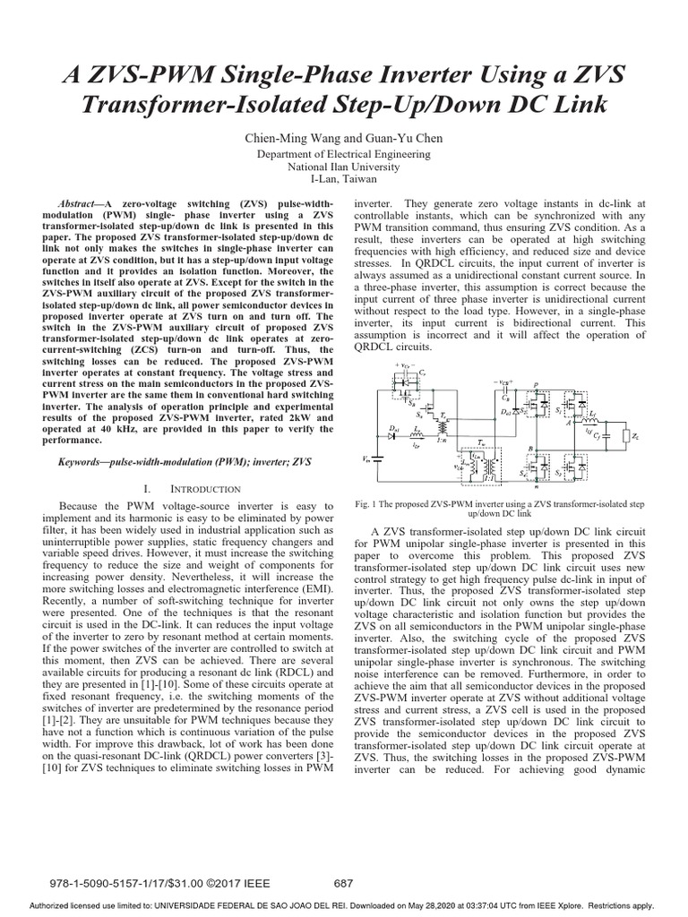 A ZVS-PWM Single-Phase Inverter Using A ZVS Transformer-Isolated Step ...