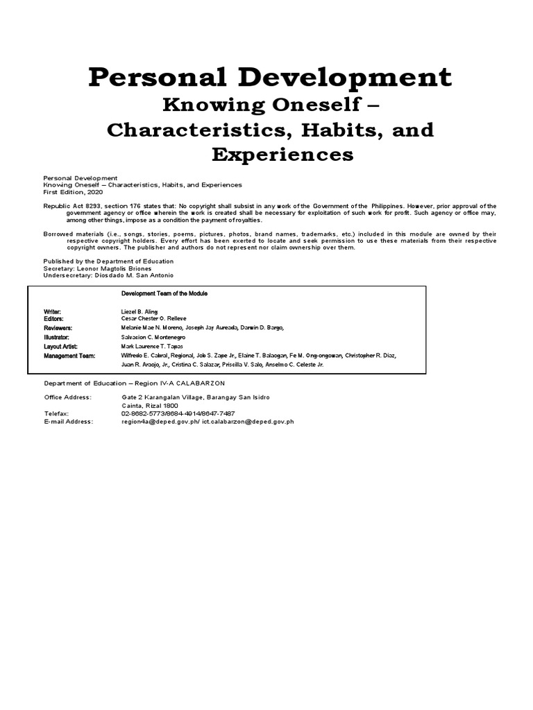 Personal Development: Knowing Oneself - Characteristics, Habits, and ...
