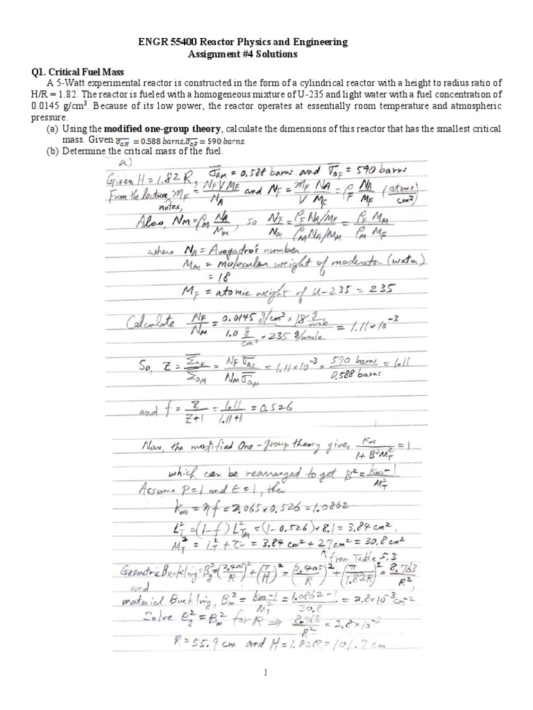 Assignment 4 Solutions | PDF | Nuclear Reactor | Nuclear Energy